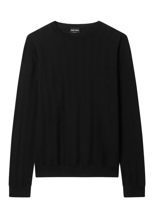 Giorgio Armani Chevron Silk And Cotton Crew-neck Jumper - Black