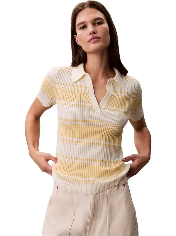 Calvin Klein Boucle Stripe Rib Polo - Sweet Corn