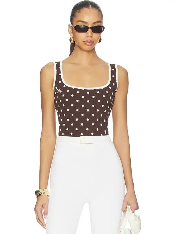 ROWEN ROSE Polka Dots Tank Top - Brown Polka Dots