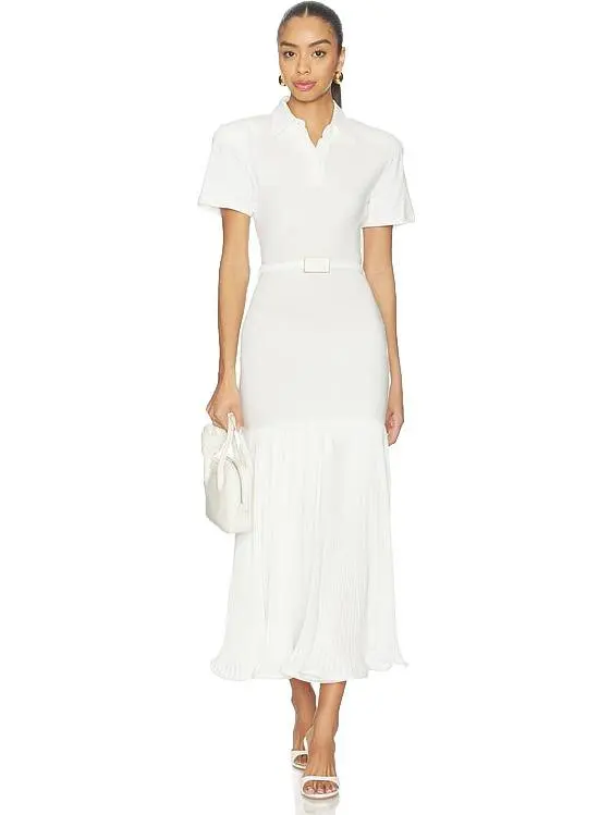 ROWEN ROSE Polo Shirt Dress With Pleated Skirt - White