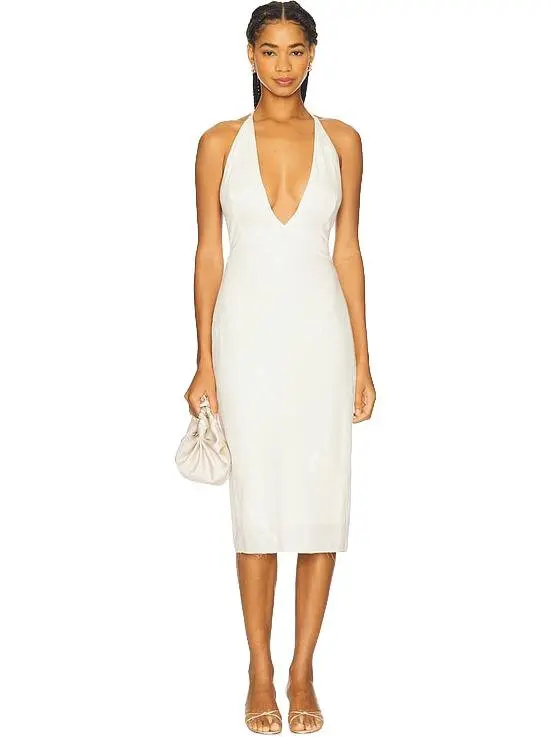 MILKWHITE X Midi Dress With V Neckline - White