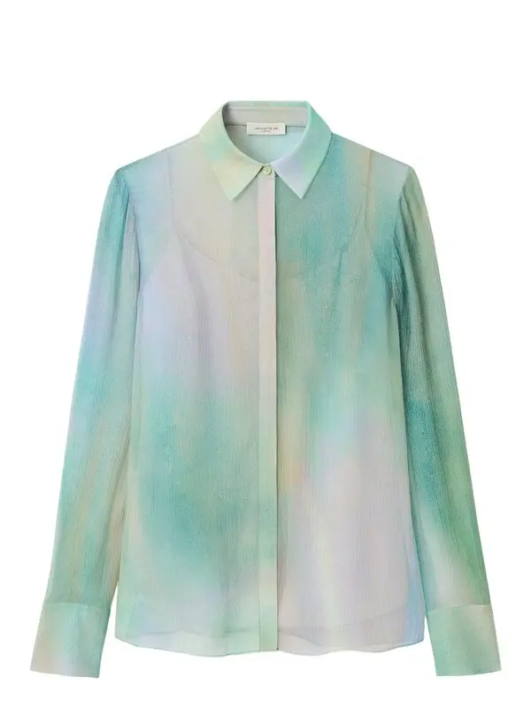 Lafayette 148 New York Aurora Print Silk Blouse - Aurora Green Multi