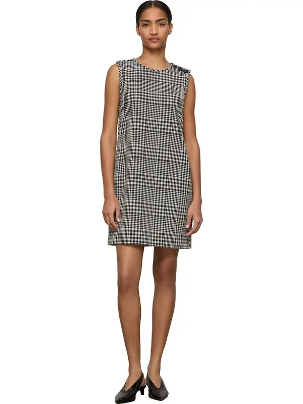 Lafayette 148 New York Plaid Sleeveless Shift Dress - Black Multi