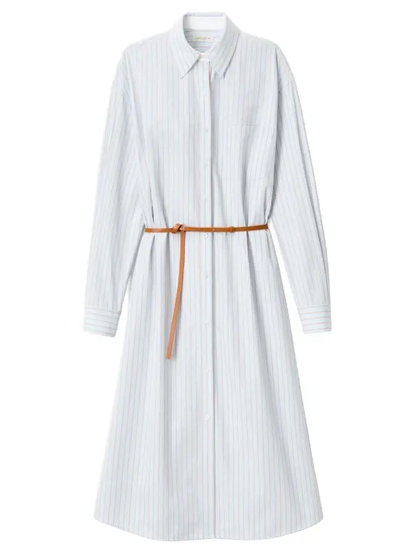 Lafayette 148 New York Striped Cotton Oversized Shirtdress - Glacier Blue Multi