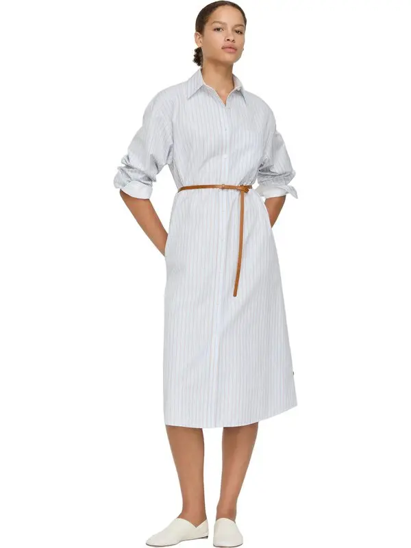 Lafayette 148 New York Striped Cotton Oversized Shirtdress - Glacier Blue Multi