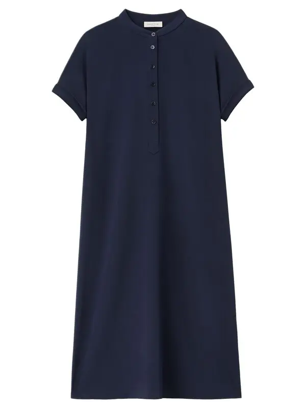 Lafayette 148 New York Organic Silk Stretch Henley Dress - Blue Ink