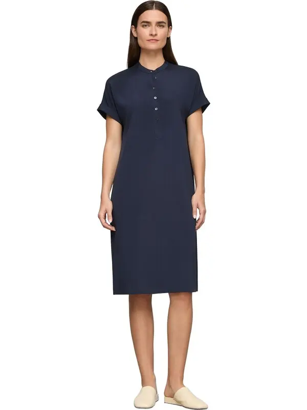 Lafayette 148 New York Organic Silk Stretch Henley Dress - Blue Ink