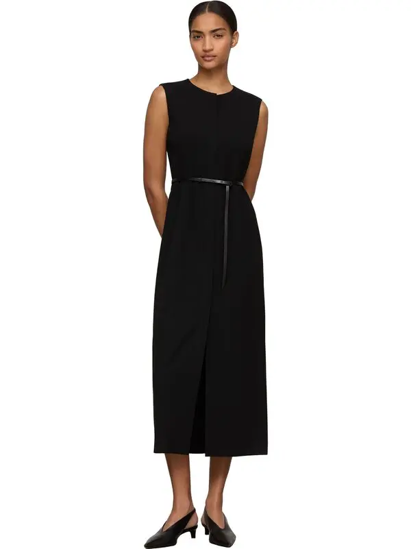 Lafayette 148 New York Crepe Sleeveless Belted Sheath Dress - Black