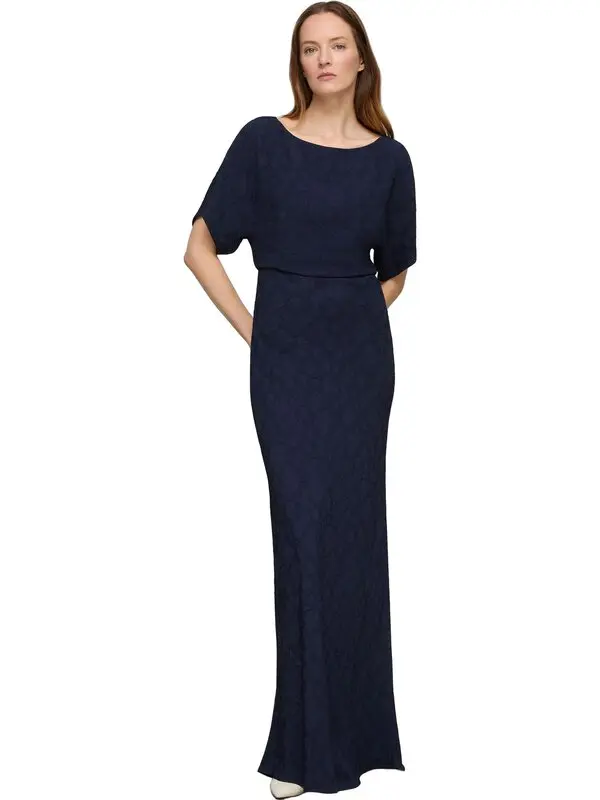 Lafayette 148 New York Rosette Jacquard Gown - Blue Ink