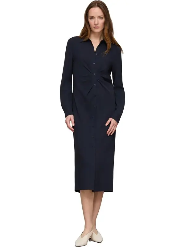Lafayette 148 New York Crepe Slim Shirt Dress - Blue Ink