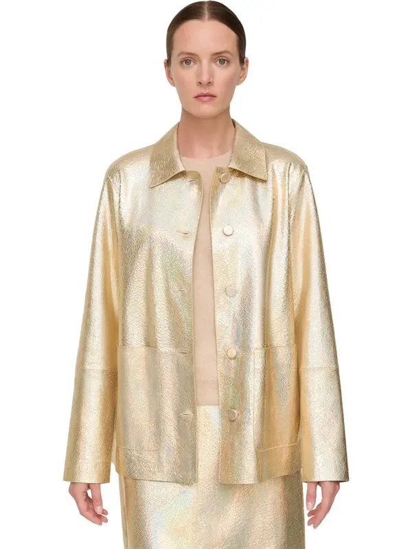 Lafayette 148 New York Iridescent Suede Shirt Jacket - Halo Yellow Metallic