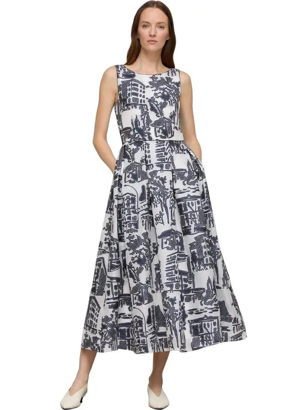 Lafayette 148 New York Cityscape Jacquard A-line Dress - Ink Multi
