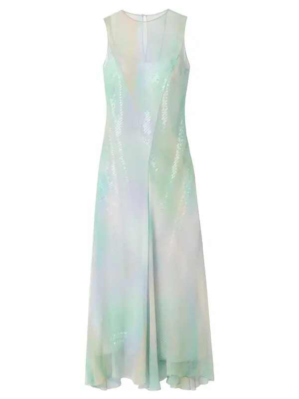 Lafayette 148 New York Aurora Print Silk Flared Gown With Sequined Slip - Aurora Green Multi