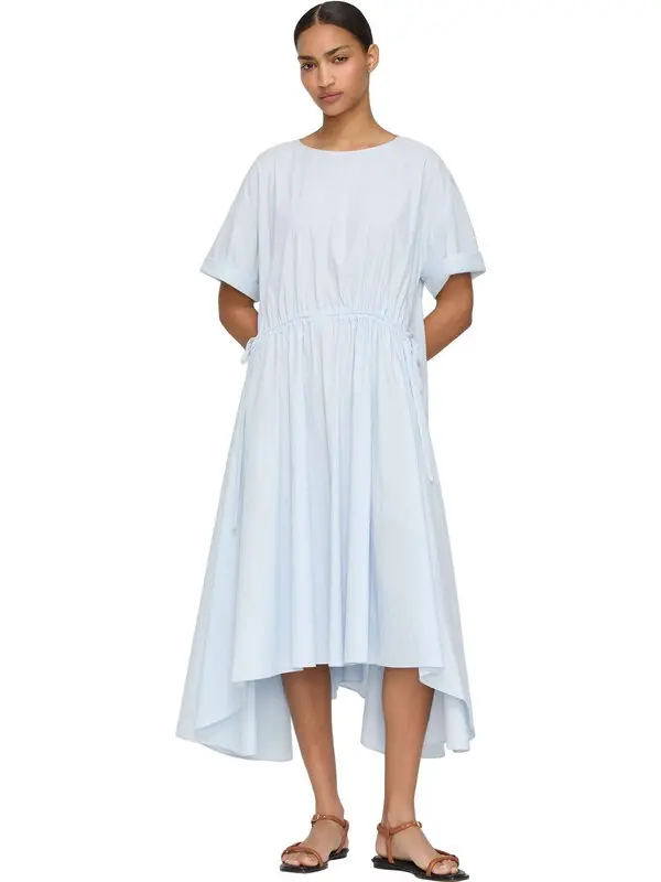 Lafayette 148 New York Cotton Drawstring Midi Dress - Glacier Blue