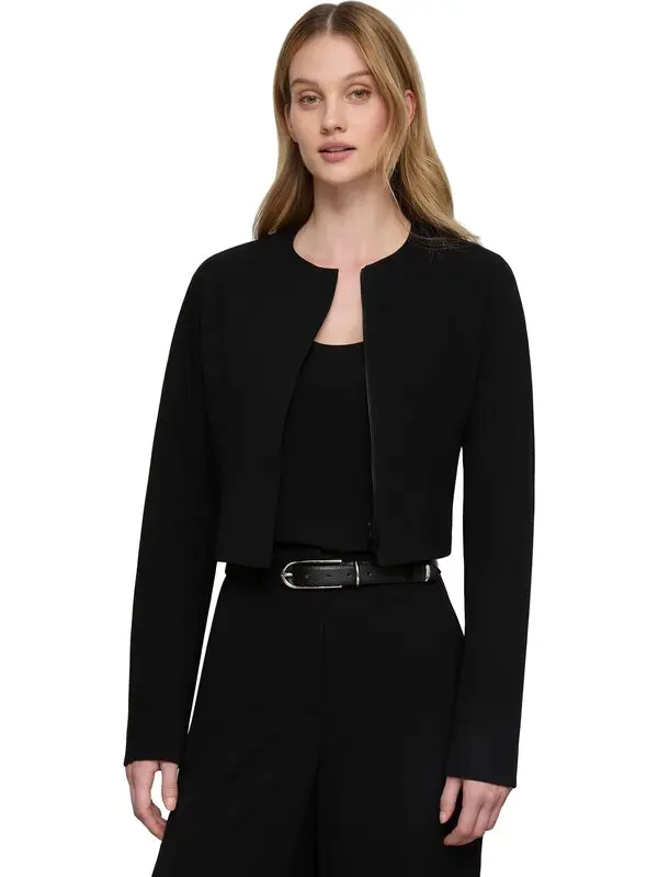 Lafayette 148 New York Crepe Slim Cropped Jacket - Black