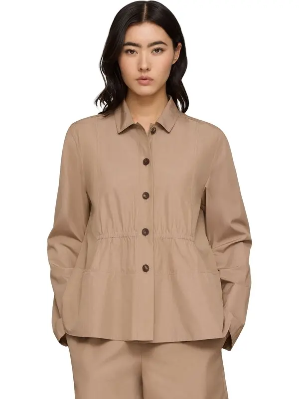 Lafayette 148 New York Organic Cotton Poplin Shirt Jacket - Brownstone