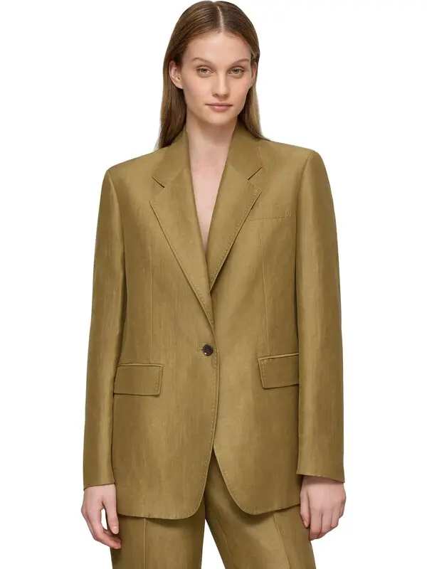 Lafayette 148 New York Linen Single-button Blazer - Khaki Green