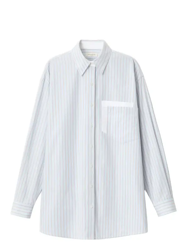 Lafayette 148 New York Striped Cotton Oversized Shirt - Glacier Blue Multi