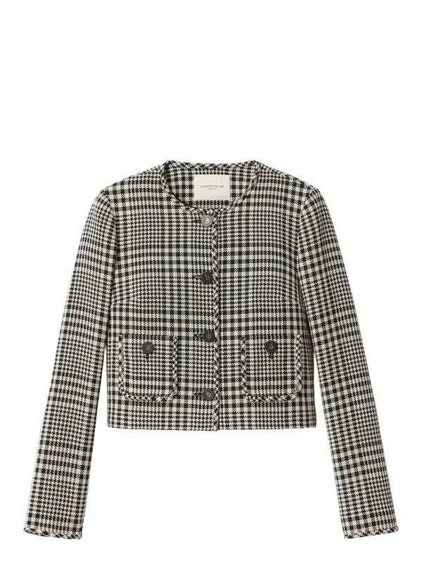 Lafayette 148 New York Plaid Patch Pocket Cropped Jacket - Black Multi