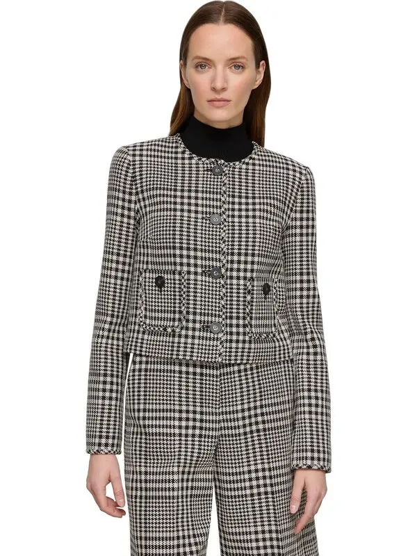 Lafayette 148 New York Plaid Patch Pocket Cropped Jacket - Black Multi