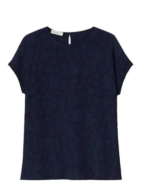 Lafayette 148 New York Rosette Floral Jacquard Blouse - Blue Ink