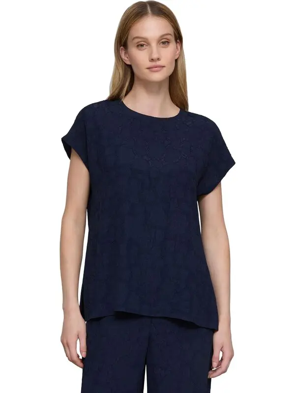 Lafayette 148 New York Rosette Floral Jacquard Blouse - Blue Ink