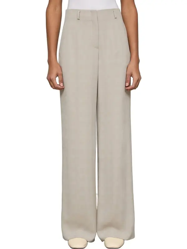 Lafayette 148 New York Plaid Crepe Wide-leg Pants - Cement