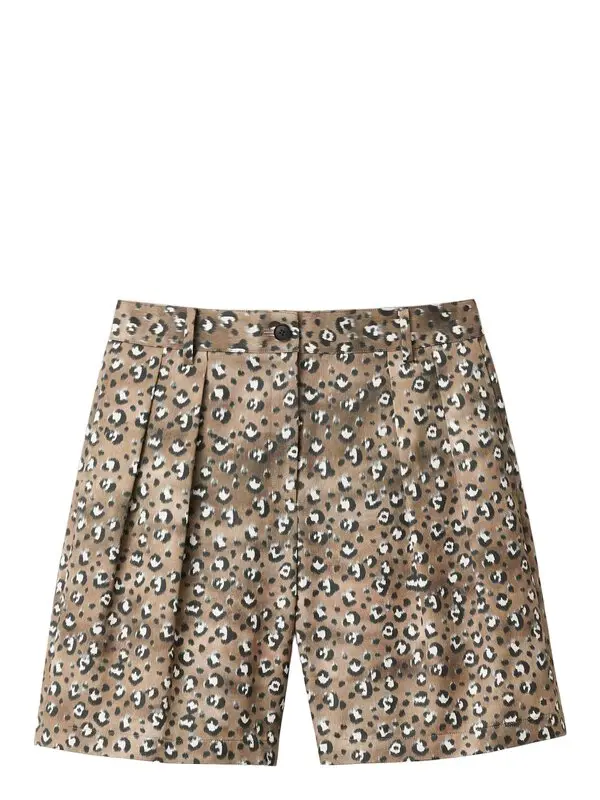 Lafayette 148 New York Leopard Print Wide Leg Shorts - Brownstone Multi