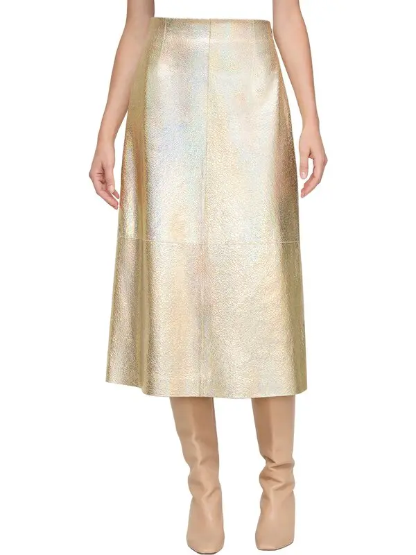 Lafayette 148 New York Iridescent High-waisted Midi Skirt - Halo Yellow Metallic