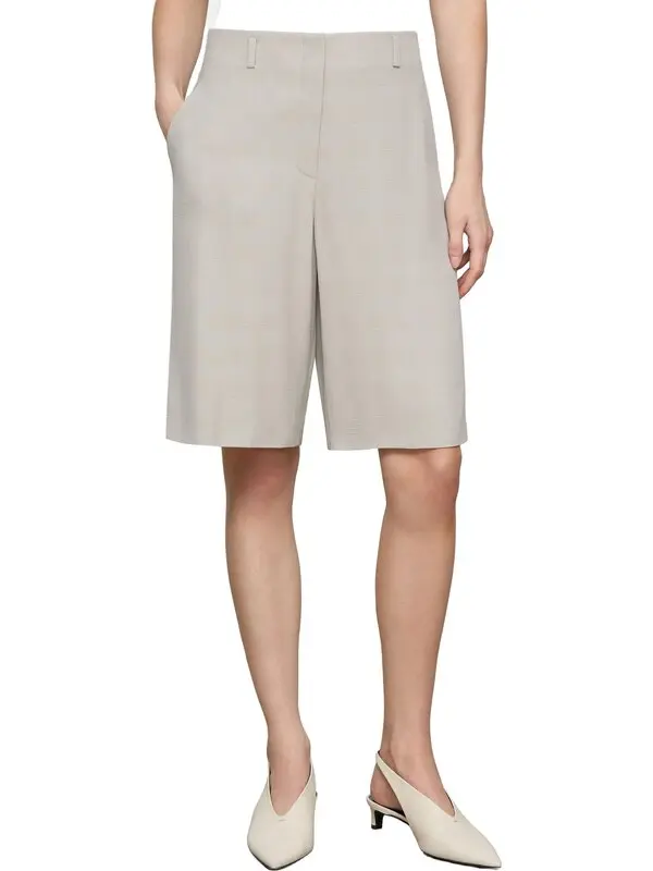 Lafayette 148 New York Plaid High-rise Wide-leg Shorts - Cement