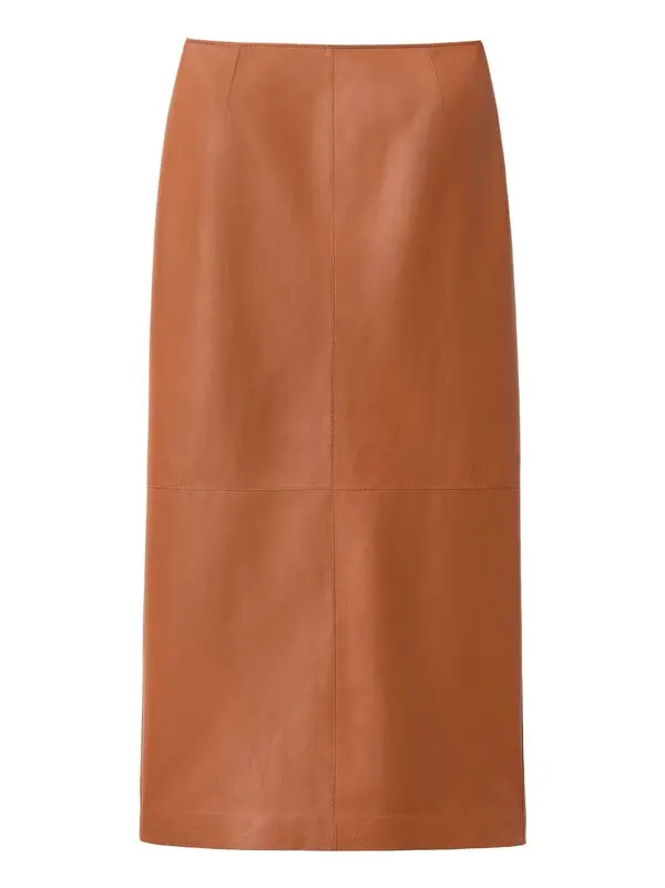 Lafayette 148 New York Nappa Leather Midi Pencil Skirt - Copper