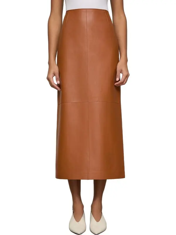 Lafayette 148 New York Nappa Leather Midi Pencil Skirt - Copper