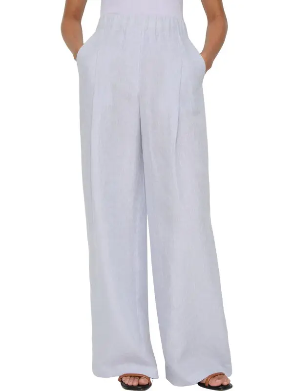 Lafayette 148 New York Organic Linen Pleated Wide-leg Trousers - Arctic Amethyst Melange