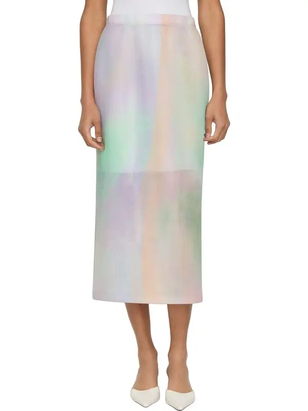 Lafayette 148 New York Aurora Print Neoprene Midi Skirt - Aurora Green Multi
