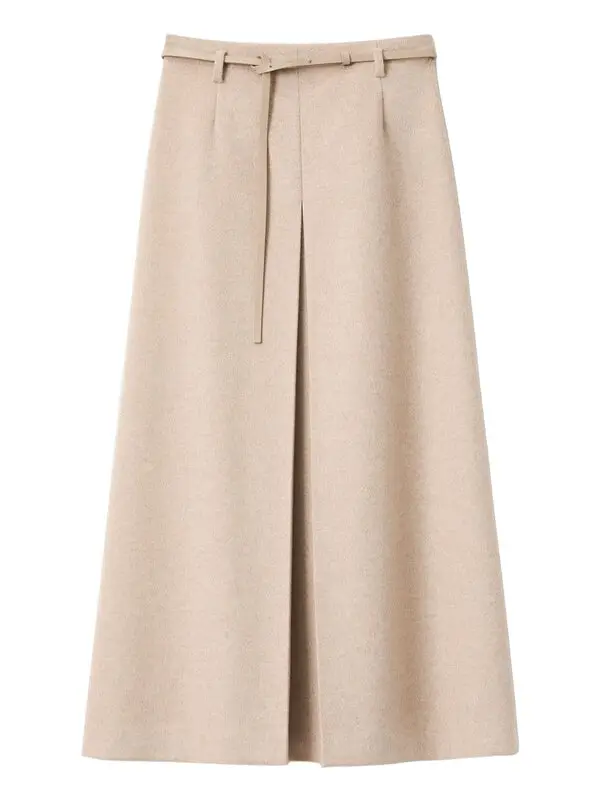 Lafayette 148 New York Wool Cashmere Flannel A-line Midi Skirt - Hickory Melange