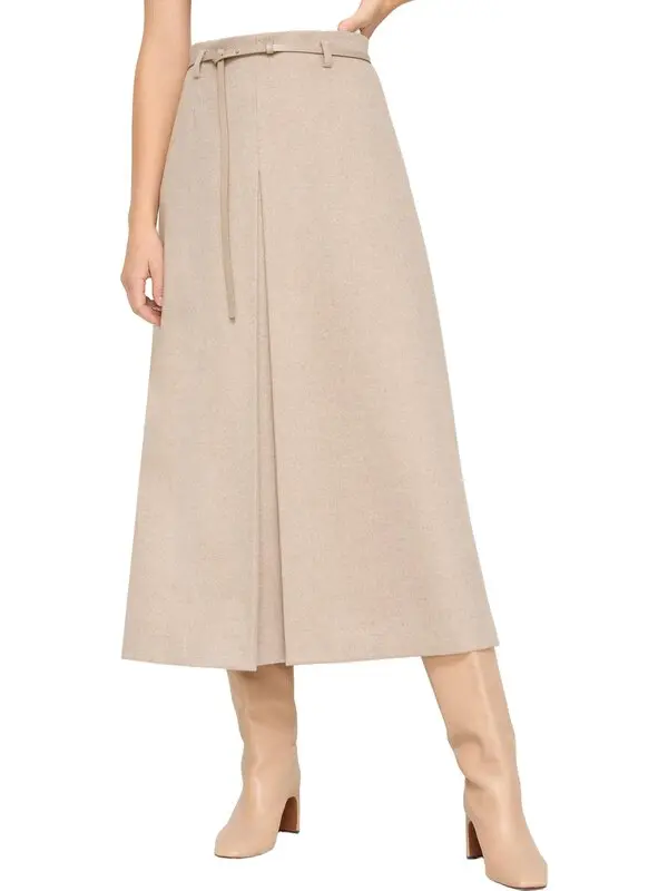 Lafayette 148 New York Wool Cashmere Flannel A-line Midi Skirt - Hickory Melange