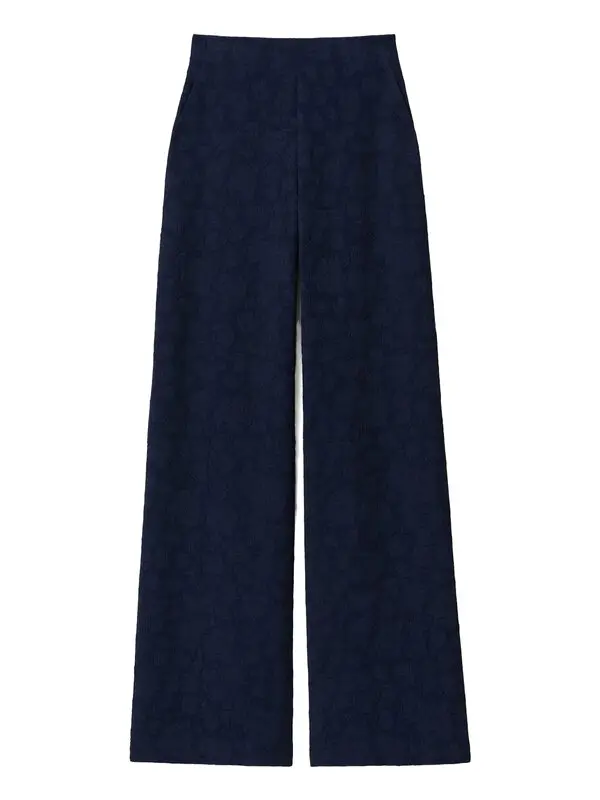 Lafayette 148 New York Rosette Floral Jacquard Wide-leg Pants - Blue Ink