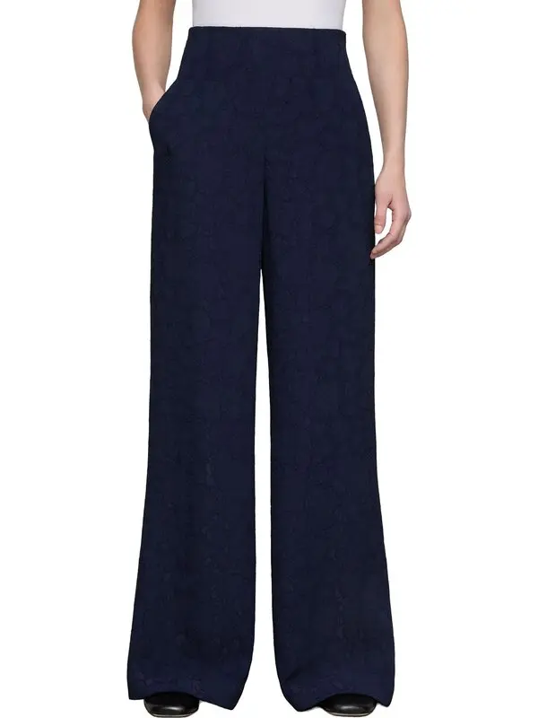 Lafayette 148 New York Rosette Floral Jacquard Wide-leg Pants - Blue Ink