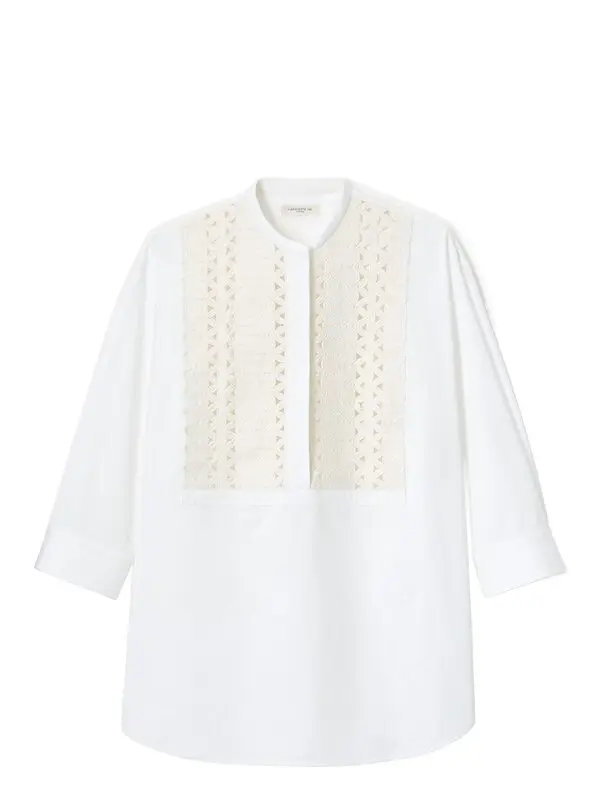 Lafayette 148 New York Organic Cotton Bib Front Oversized Shirt - White