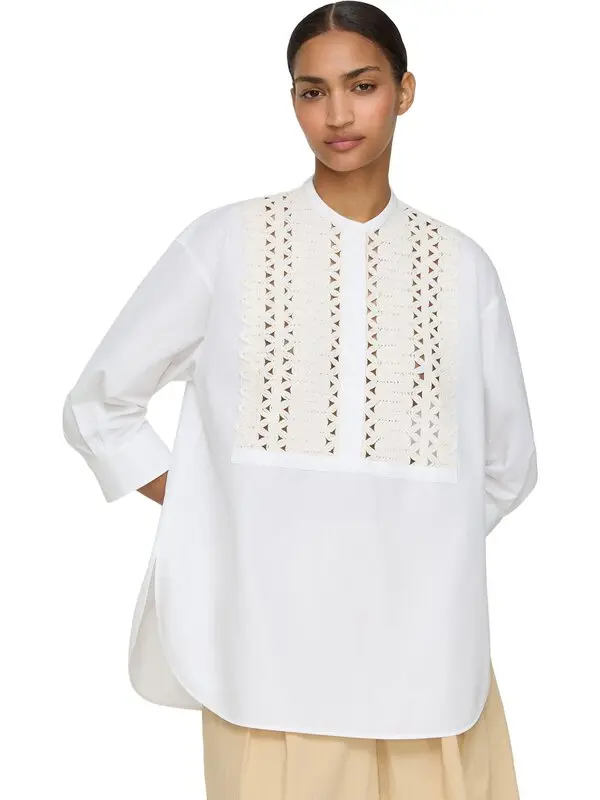 Lafayette 148 New York Organic Cotton Bib Front Oversized Shirt - White