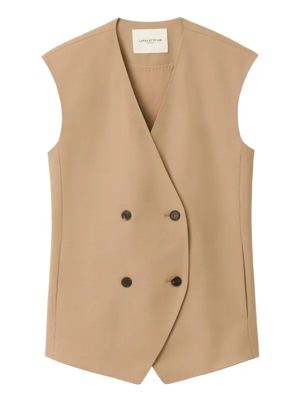 Lafayette 148 New York Tropical Wool Double-breasted Vest - Brownstone