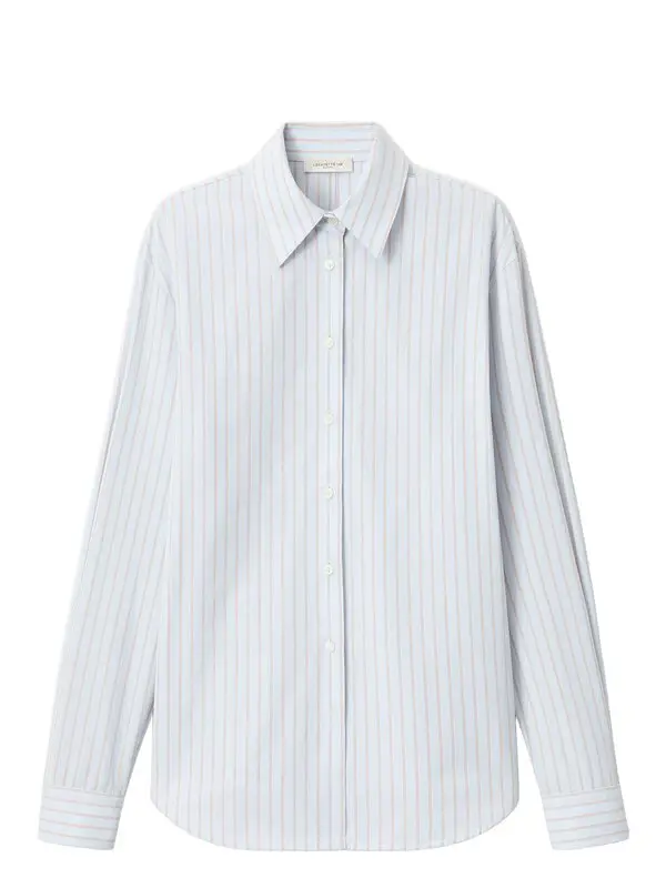 Lafayette 148 New York Striped Cotton Tailored Shirt - Glacier Blue Multi