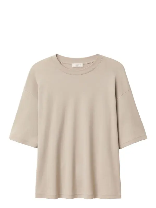 Lafayette 148 New York Cotton Silk Jersey Crewneck T-shirt - Cement