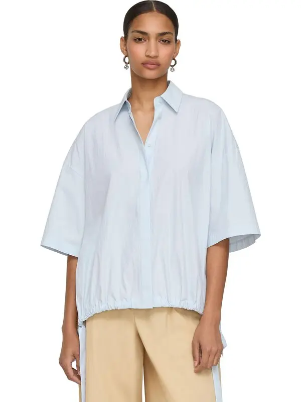 Lafayette 148 New York Oversized Shirt With Drawstring Detail - Glacier Blue
