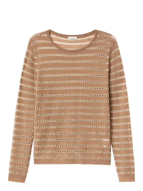 Lafayette 148 New York Metallic Stripe Cashmere Crewneck Sweater - Brownstone Metallic