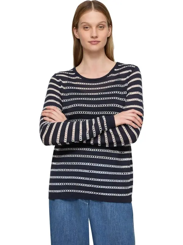 Lafayette 148 New York Metallic Stripe Cashmere Crewneck Sweater - Ink Metallic