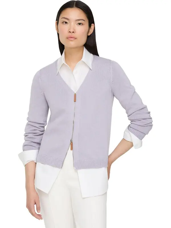 Lafayette 148 New York Cotton-silk V-neck Bomber Cardigan - Arctic Amethyst