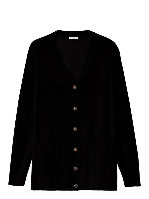 Lafayette 148 New York Washable Merino Wool Button Front Cardigan - Black