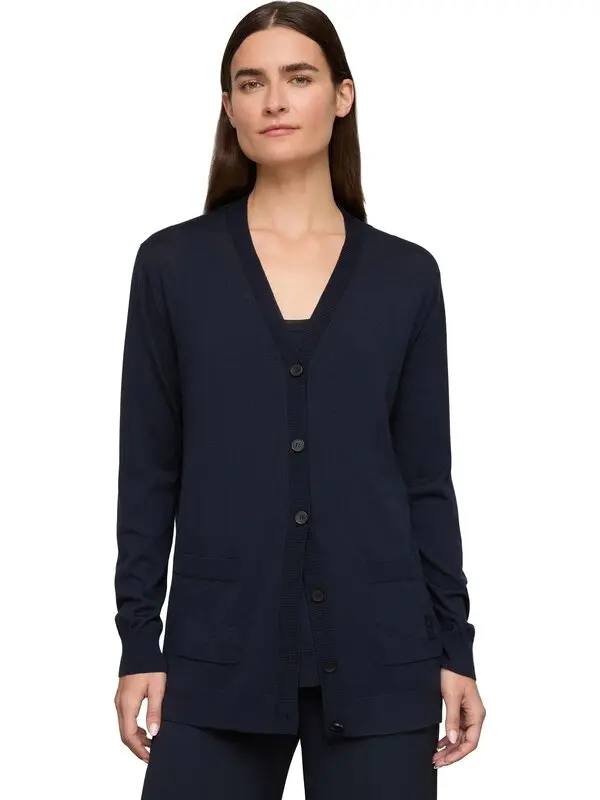 Lafayette 148 New York Washable Merino Wool Button Front Cardigan - Blue Ink