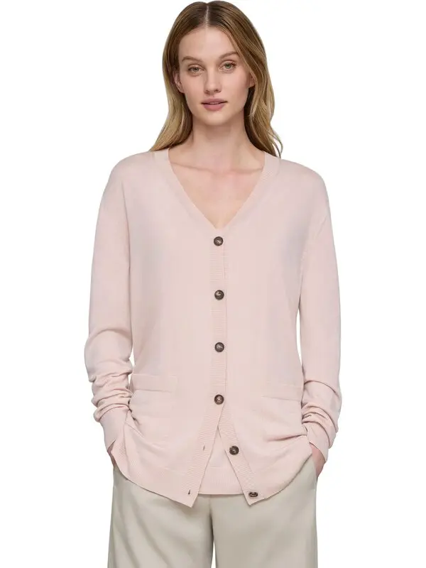Lafayette 148 New York Washable Merino Wool Button Front Cardigan - Rosewater